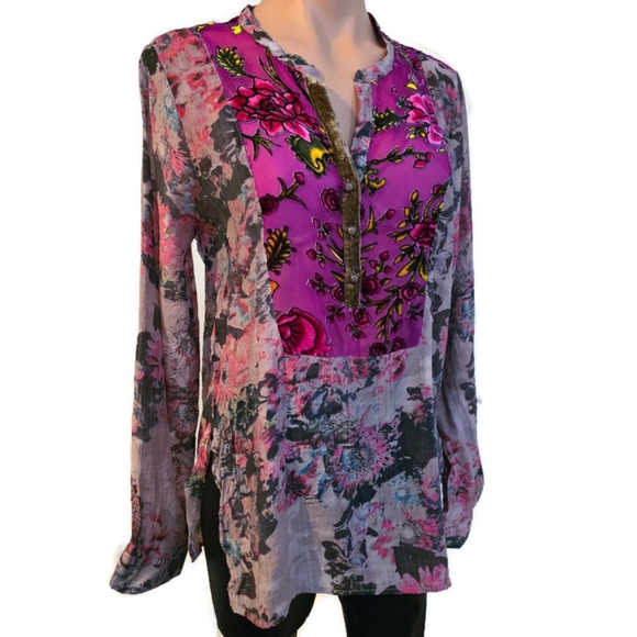 Aratta | Tops | Aratta Floral Velvet Sheer Tunic M | Poshmark